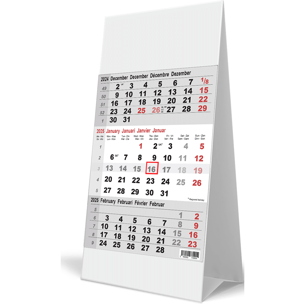 Bureaukalender 3-maand grijs 2025 - dekalender.shop